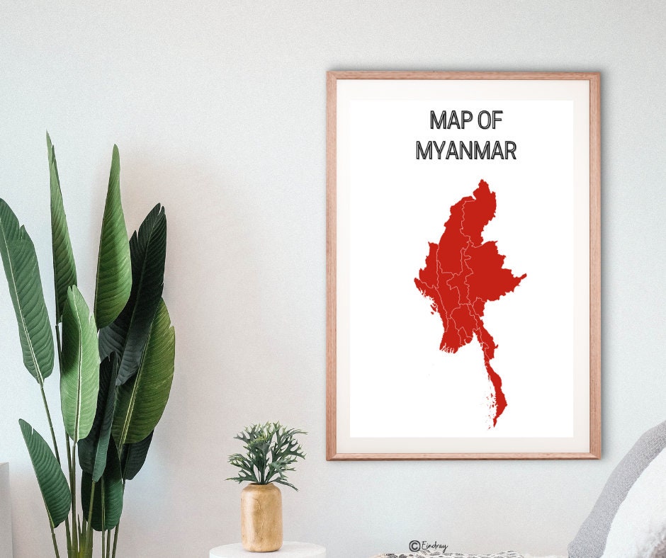 Map of Myanmar Digital Wall Art - Etsy