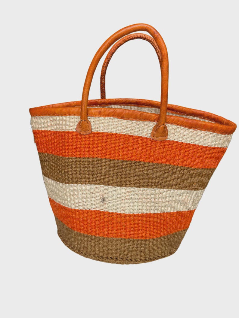 Handwoven Kenyan Kiondo Bag, Sisal & Leather Tote, African Market ...