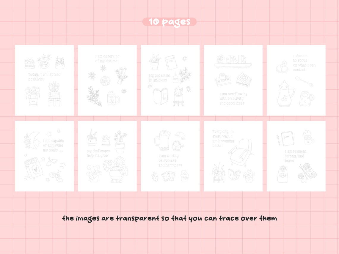 Doodles Tracing Procreate Workbook Affirmations Coloring Pages Positive ...