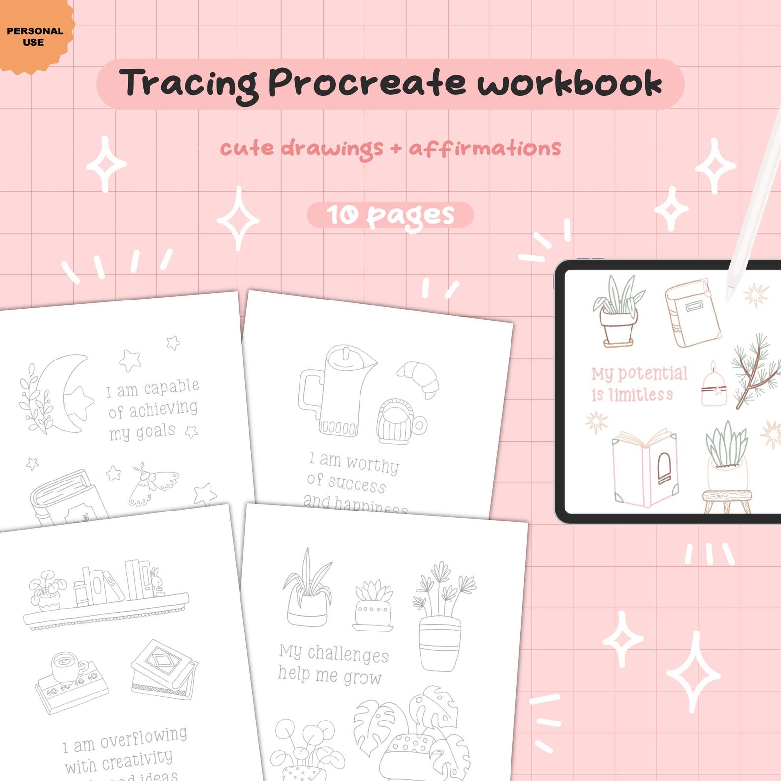 Doodles Tracing Procreate Workbook Affirmations Coloring Pages Positive ...