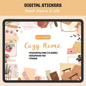 Cute Hand-drawn Digital Stickers. Cozy Home Digital Stickers. - Etsy