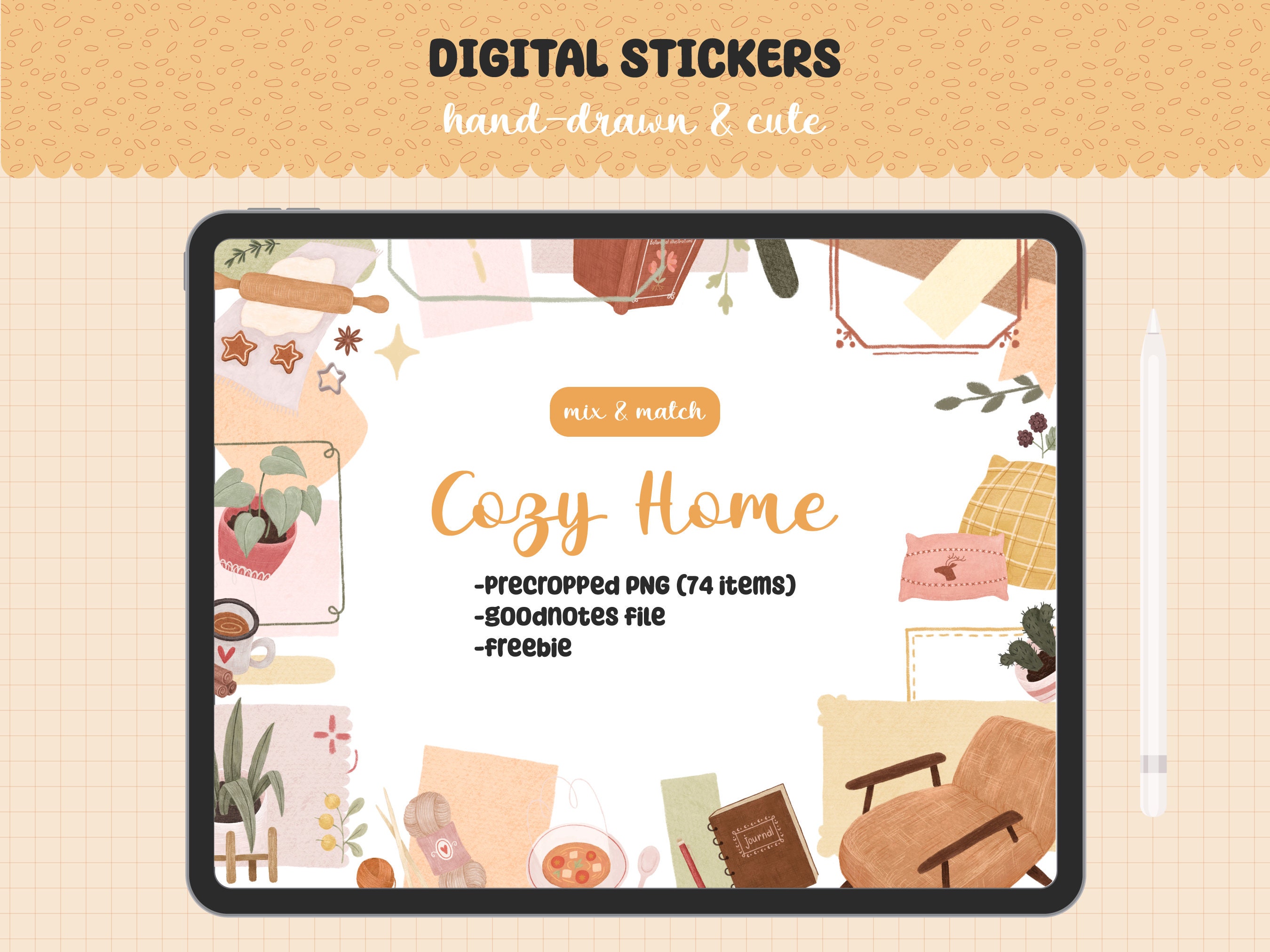 Cute Hand-drawn Digital Stickers. Cozy Home Digital Stickers. Goodnotes ...