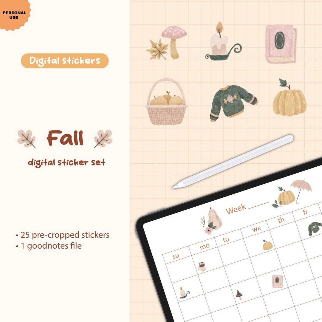 Fall Digital Stickers Set for Planner Journal Cute Autumn Stickers ...