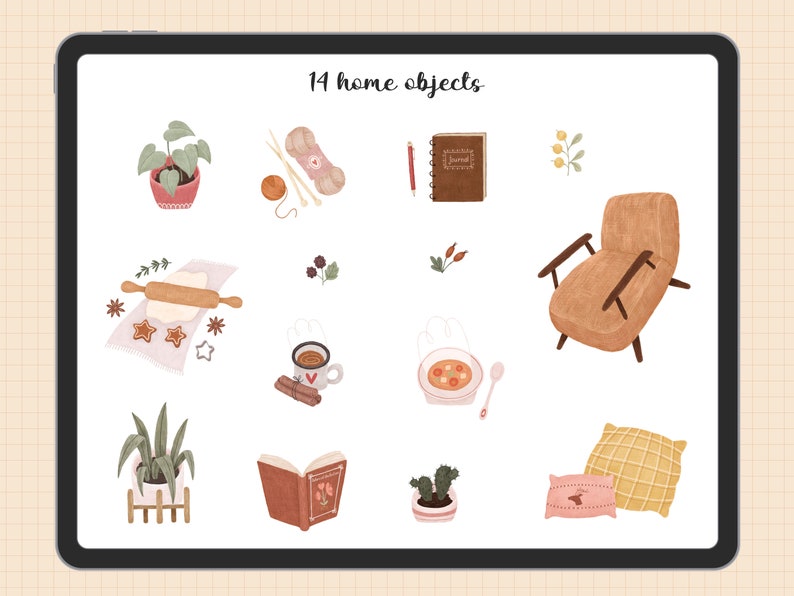 Cute Hand-drawn Digital Stickers. Cozy Home Digital Stickers. - Etsy