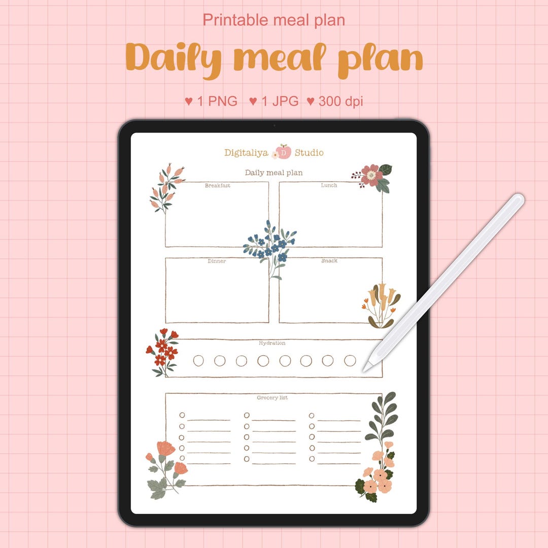 Daily Meal Plan Floral Sheet for Busy Moms Digital Planner Insert ...
