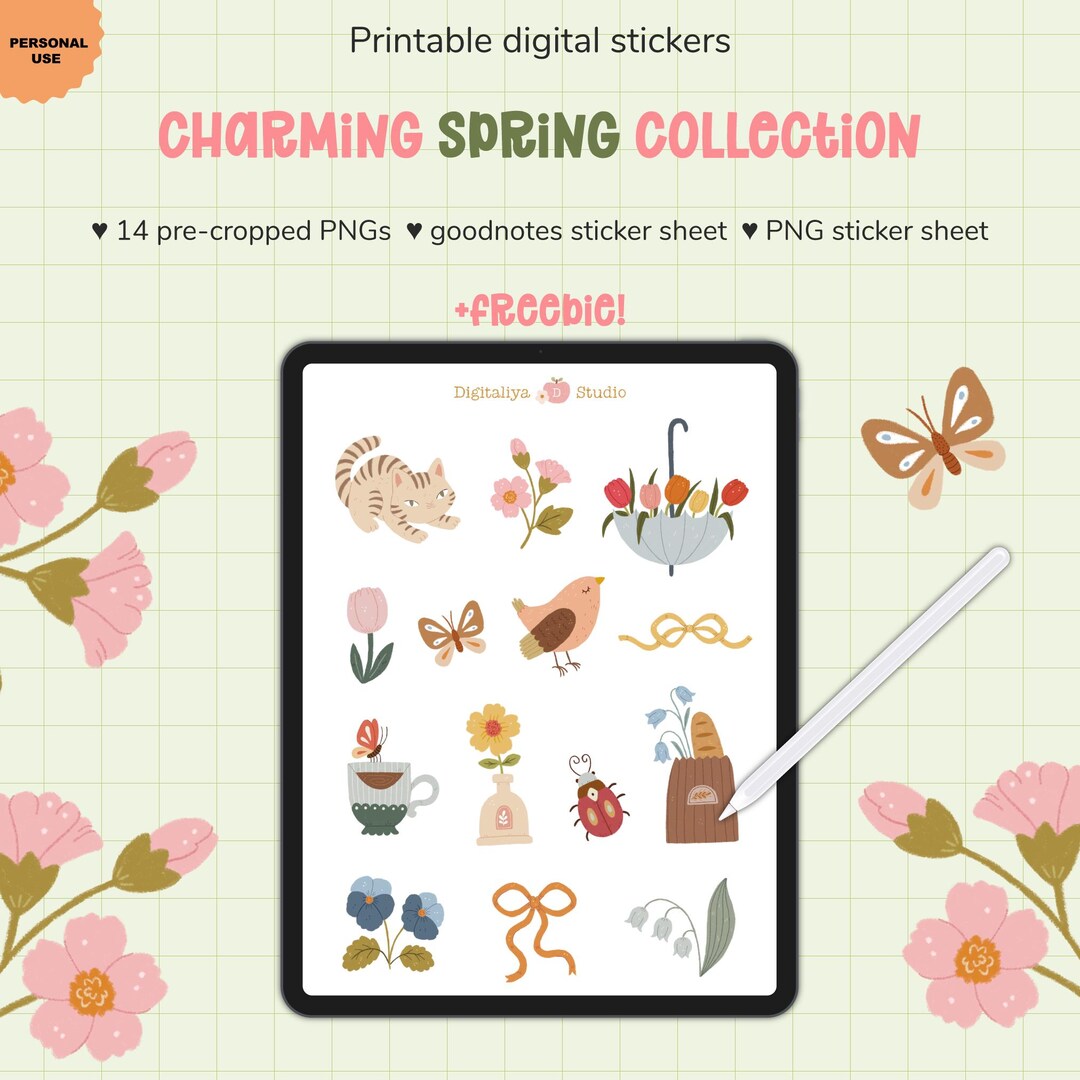 Printable Digital Stickers for Digital Planning and Journaling Spring ...