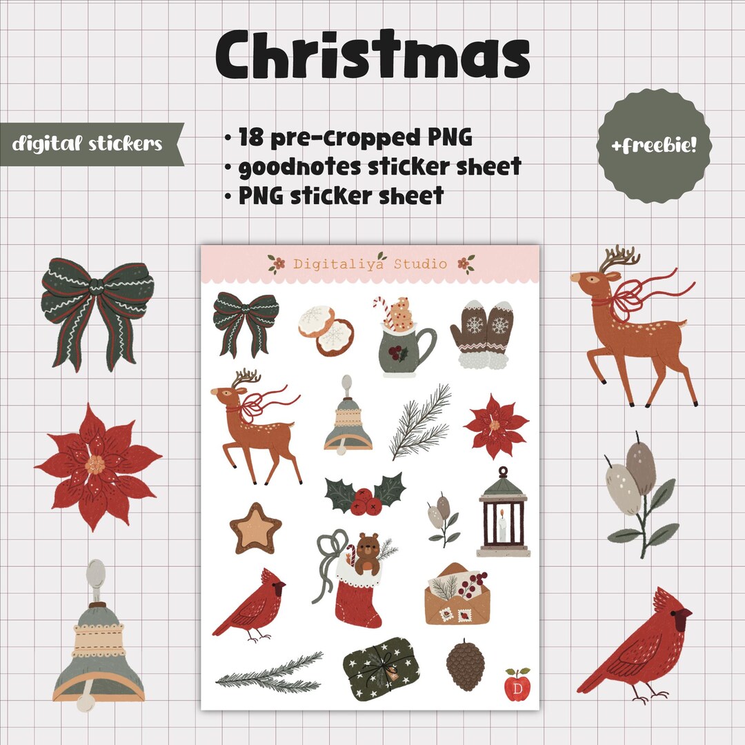 Christmas Digital Stickers Cute Holiday Planner Stickers Cute Xmas ...