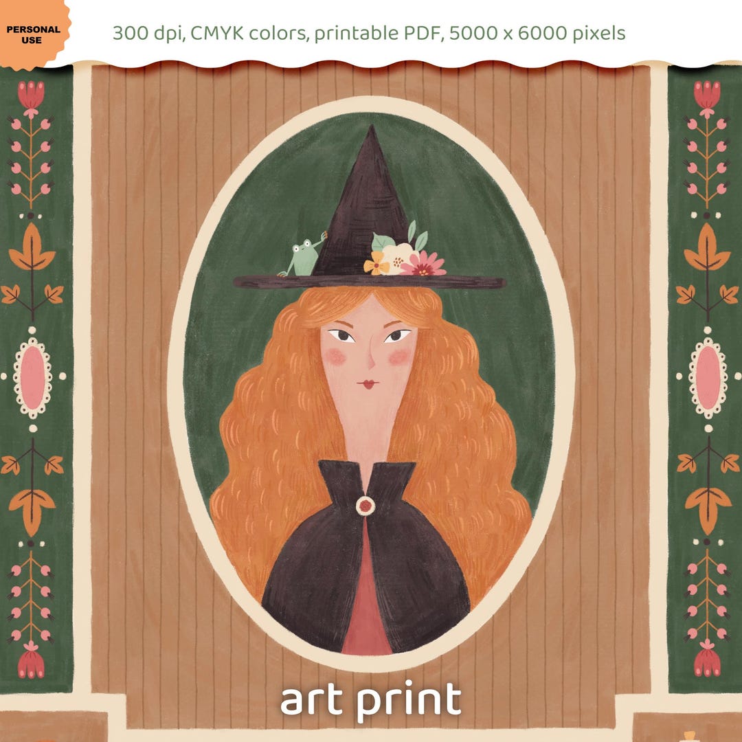 Witch Portrait Art Print Hand-drawn Illustration Digital Wall Decor ...