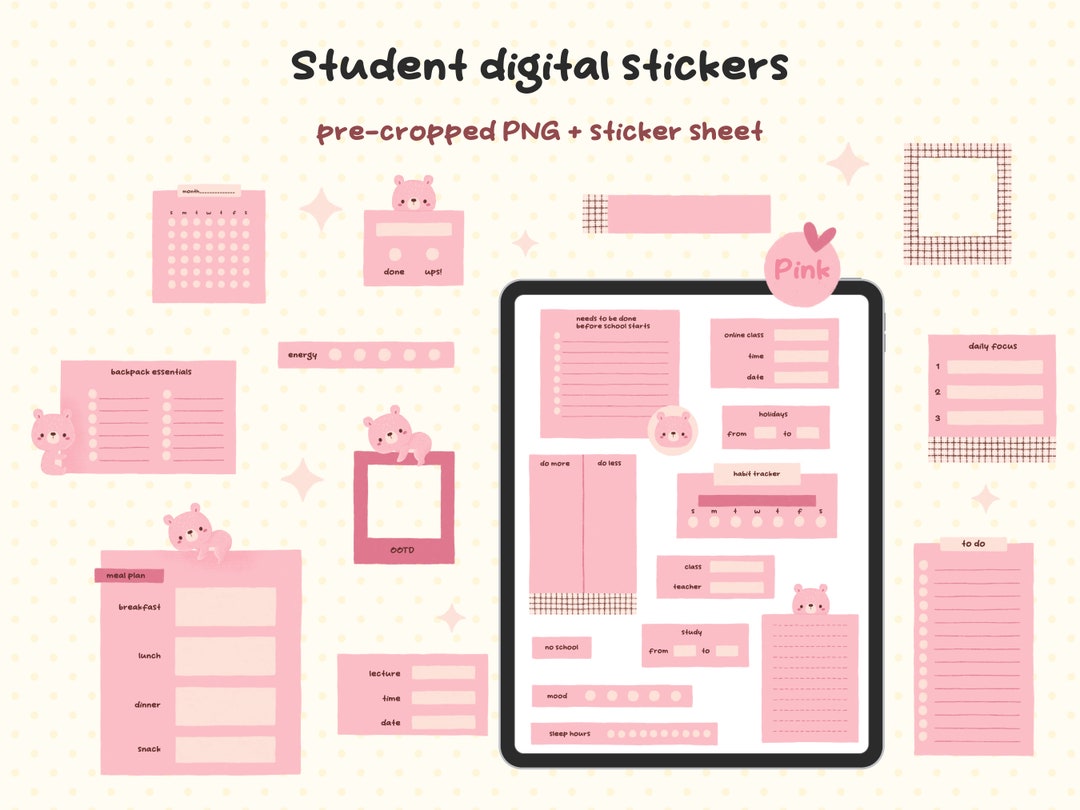 Student Sticker Cute Digital Stickers Pink Digital Sticker Goodnotes ...