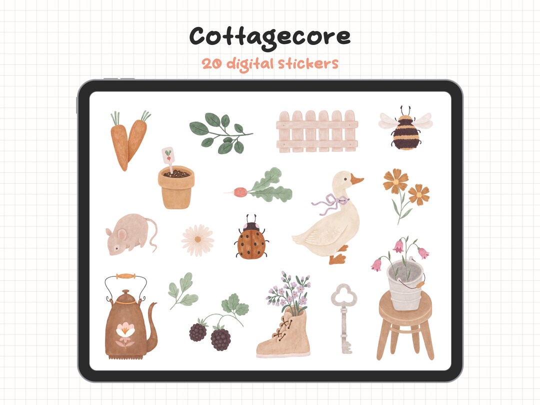Cute Hand-drawn Digital Stickers Cottagecore Digital Sticker Goodnotes ...