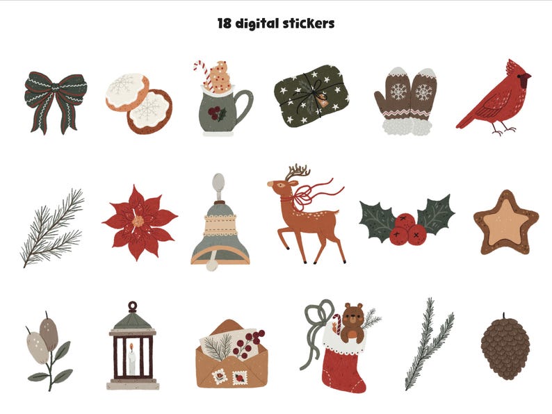 Christmas Digital Stickers Cute Holiday Planner Stickers Cute Xmas ...