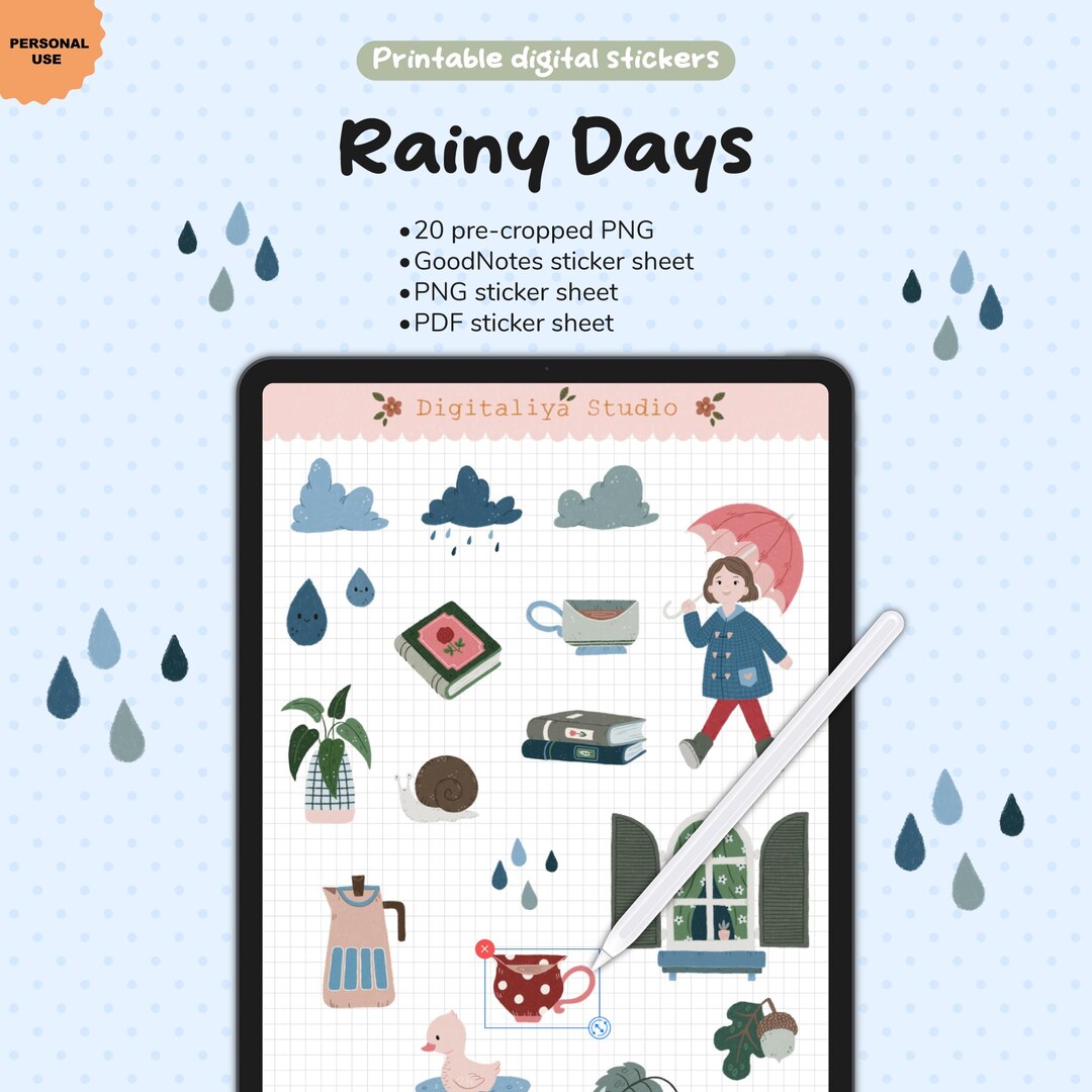 Rainy Day Digital Stickers for Digital Planning and Journaling ...