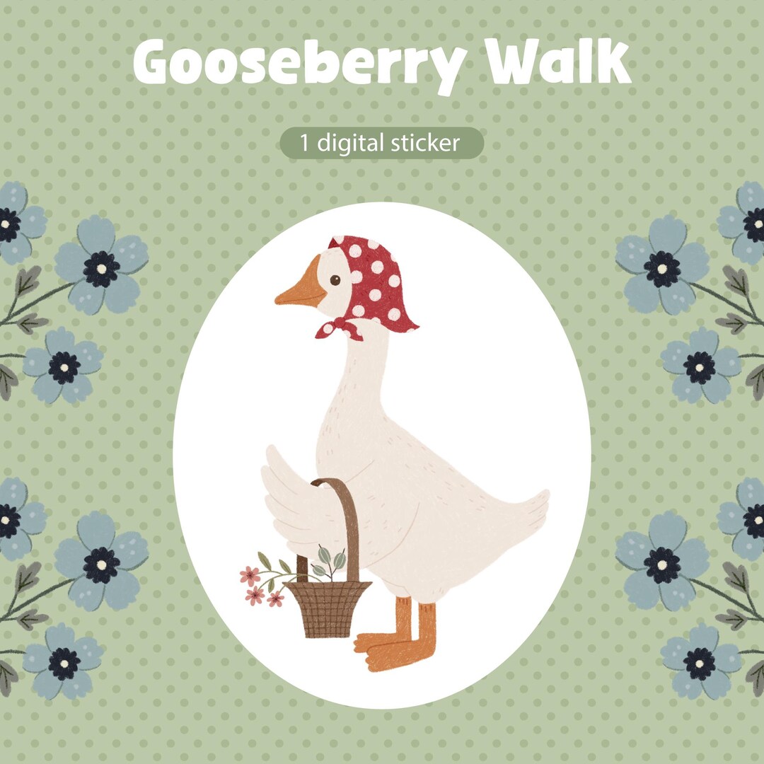 Gooseberry Walk Cottagecore Goose Digital Sticker Individual PNG ...