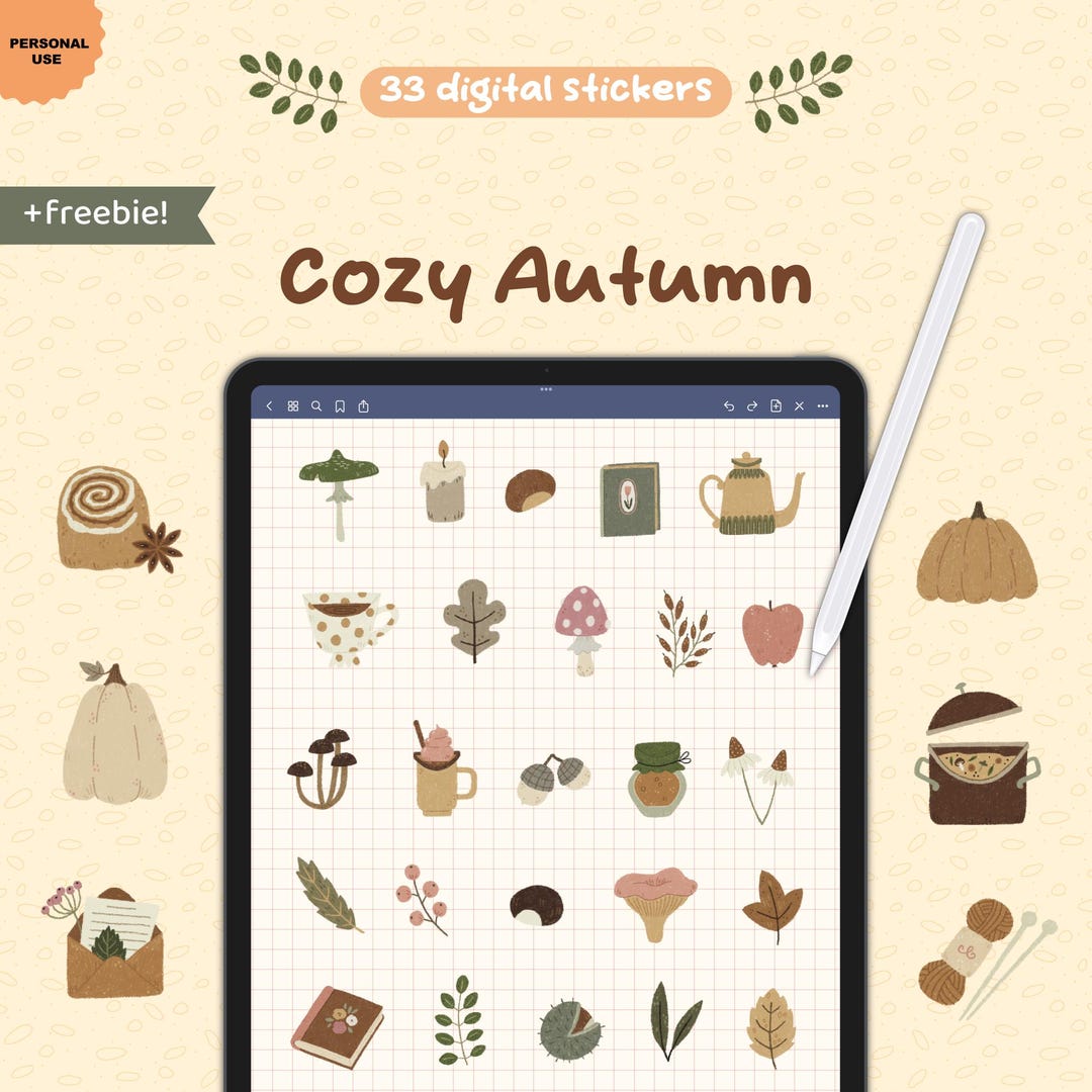Cozy Autumn Digital Stickers for Planner Journal PNG Sticker Sheet ...
