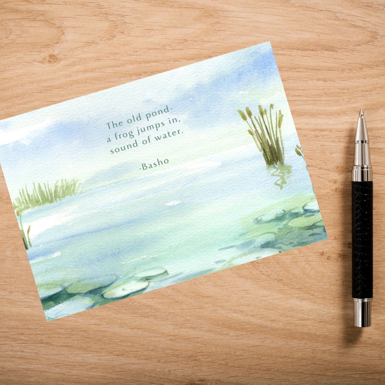 Watercolor Haiku Printable Postcards the Old Pond Matsuo Basho - Etsy