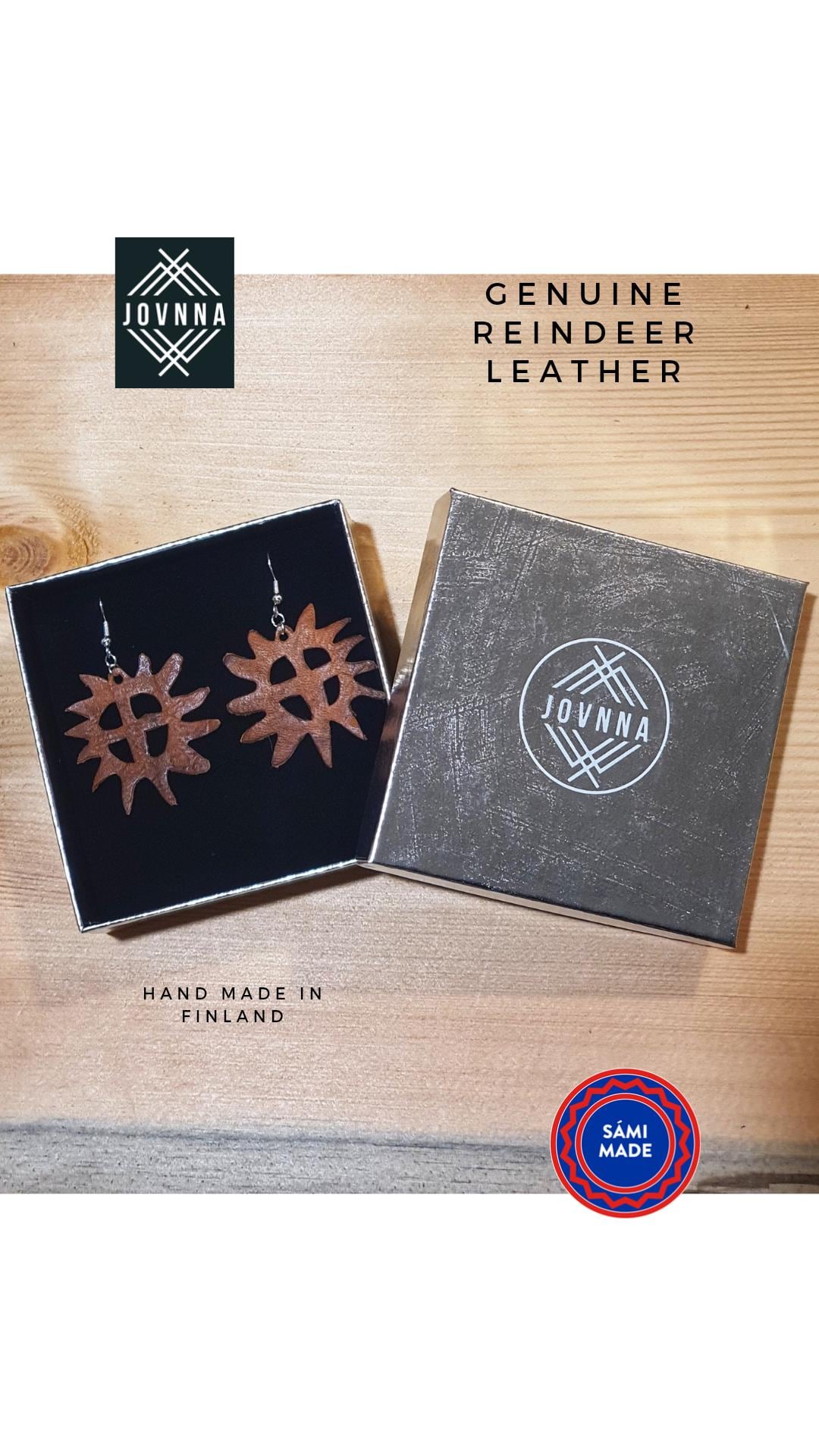 Beaivváš Sámi Symbol of the Sun | Handmade Brown Reindeer Skin Earrings ...