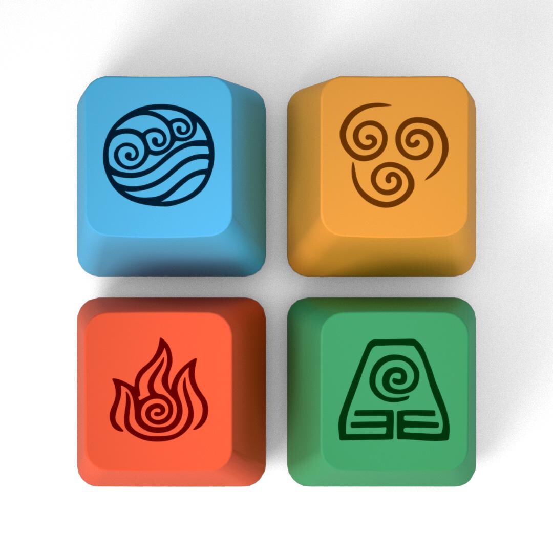 AVATAR Elements Keycaps // Custom Anime Dye-sub Cherry MX R4 top Rows ...