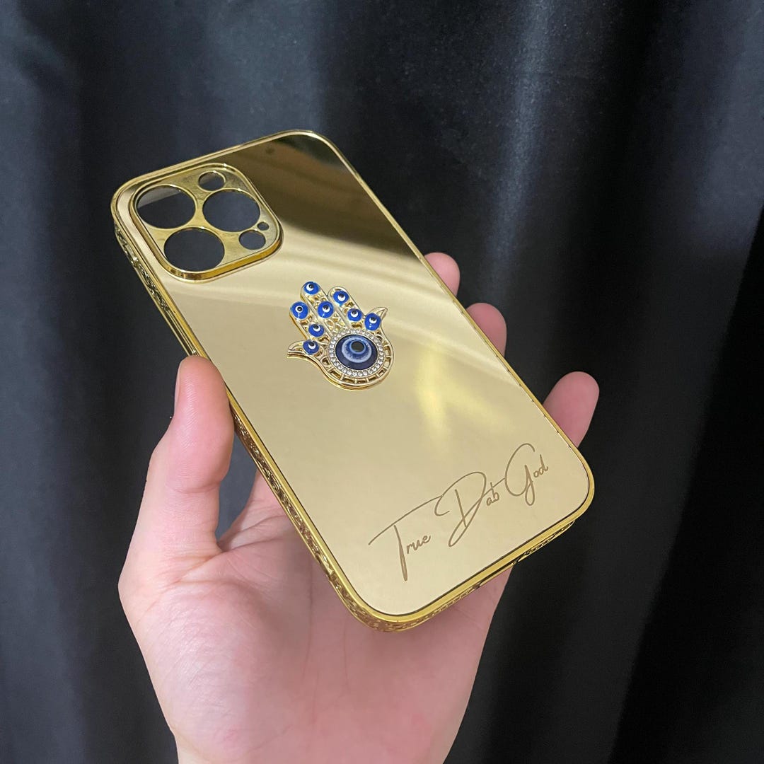3-D Gold Plated Over Brass Hamsa Hand Figured Custom iPhone Case With ...