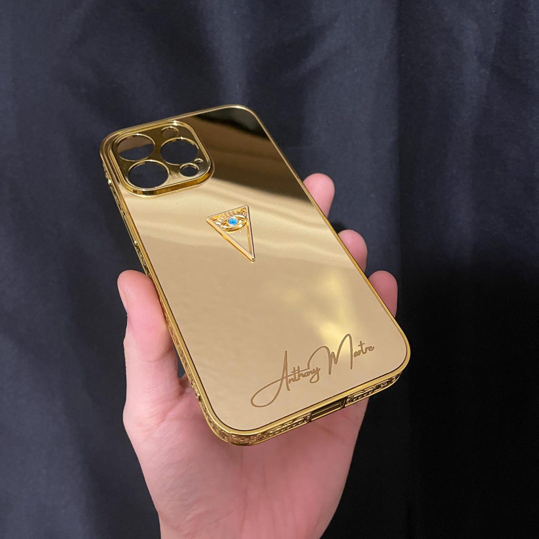 3-D Gold Plated Over Brass Triangle Eye Figured Custom Gold iPhone Case ...