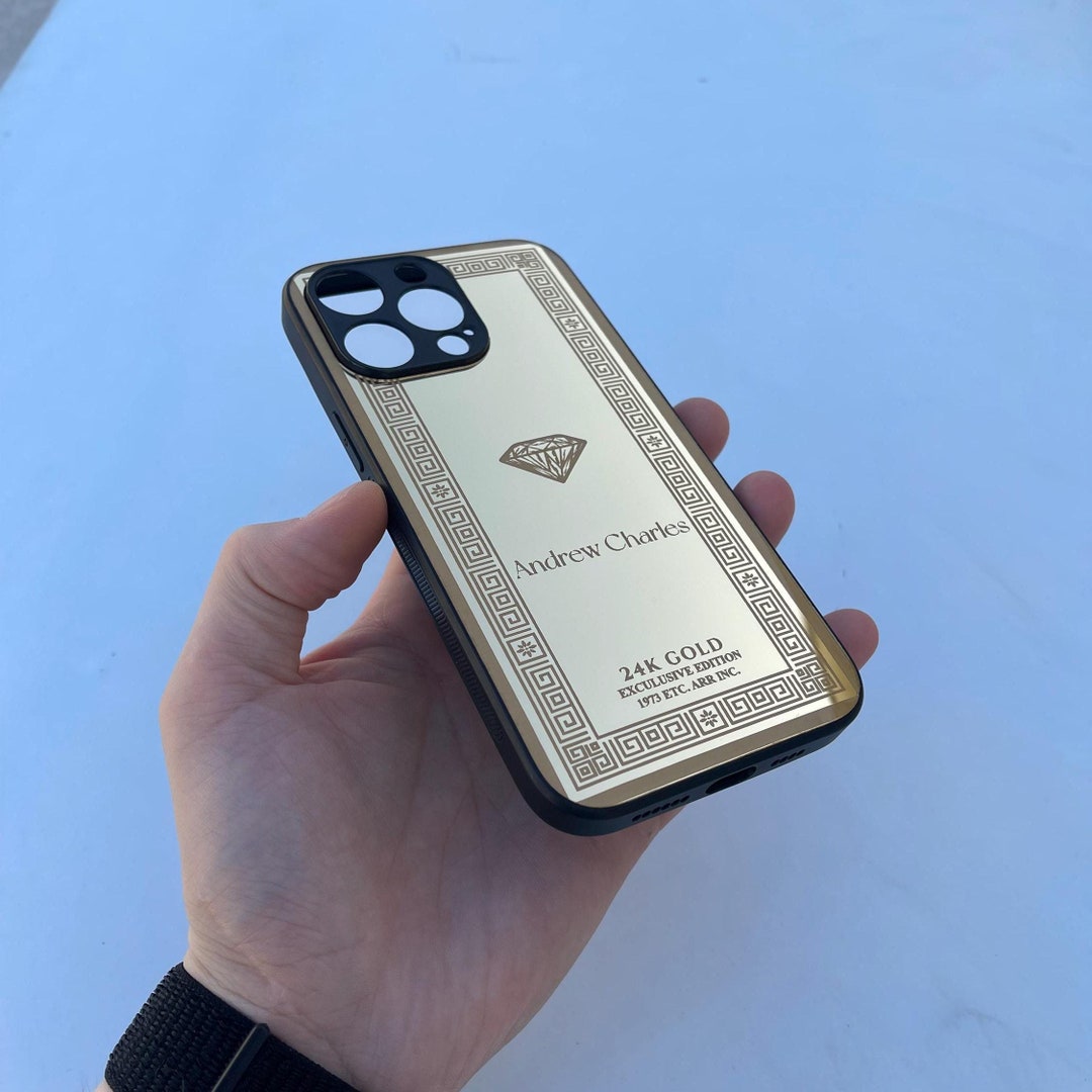 Custom Diamond Design Gold iPhone Case With Black Frame / Gold Mirror ...