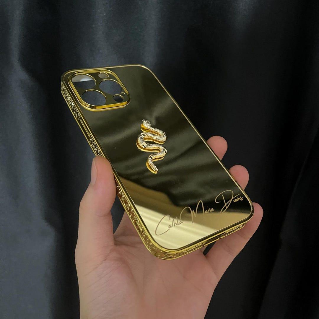 3-D Gold Plated Over Brass Snake Figured Custom iPhone Case With ...