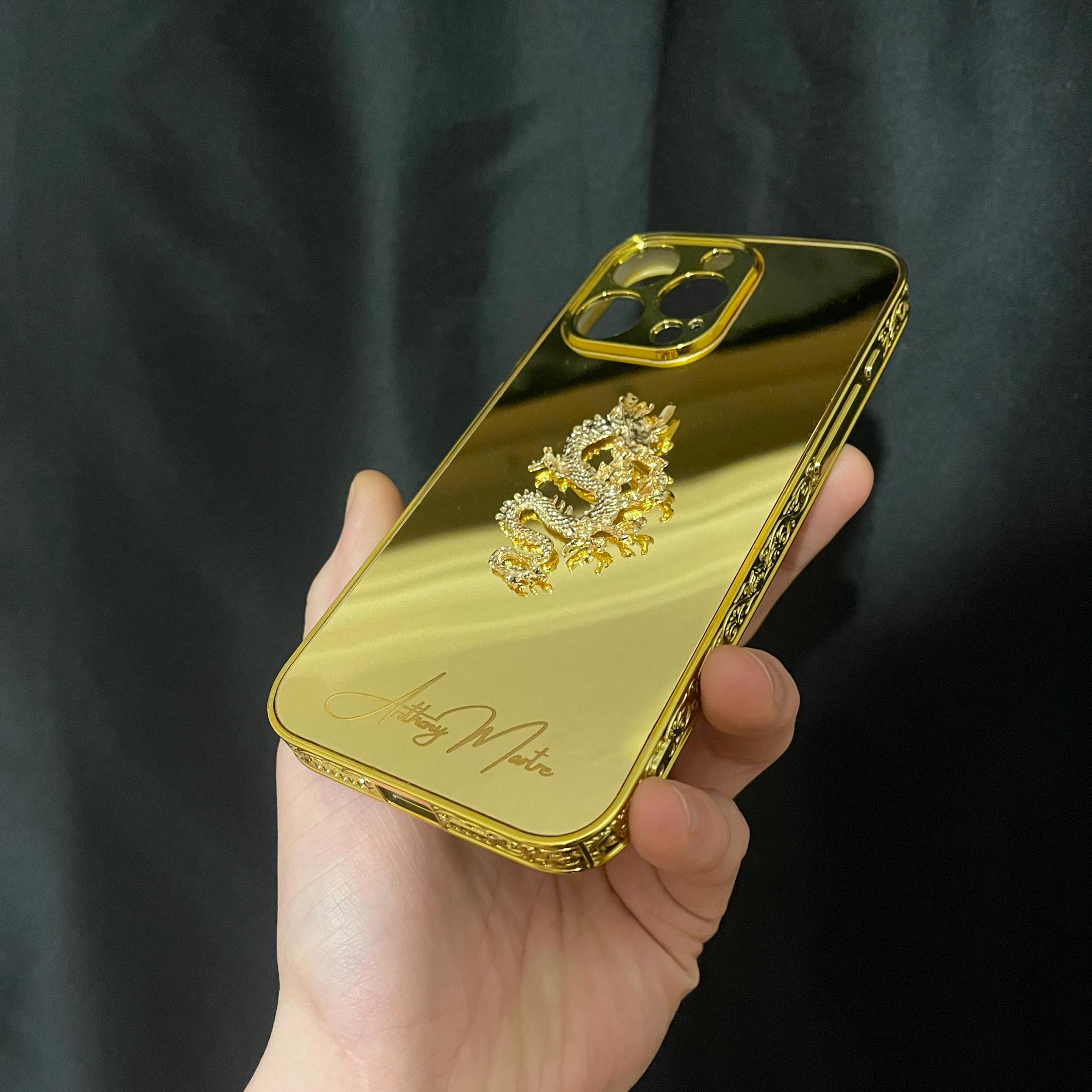 3-D Gold Plated Over Brass Dragon Figured Custom iPhone Case With ...
