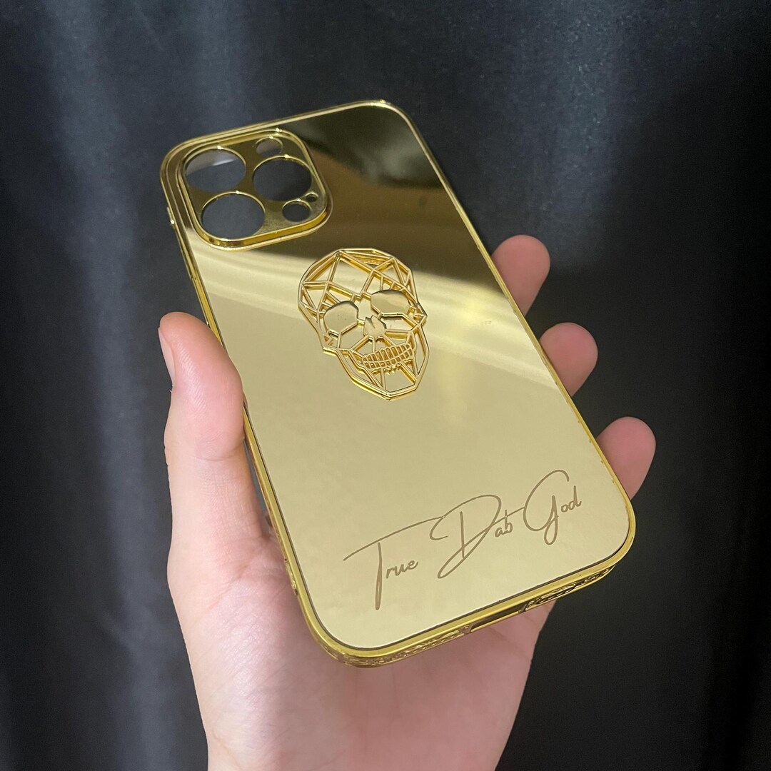 Gold Skull iPhone Case, Embroidered Edges, Mirror Finish - Etsy