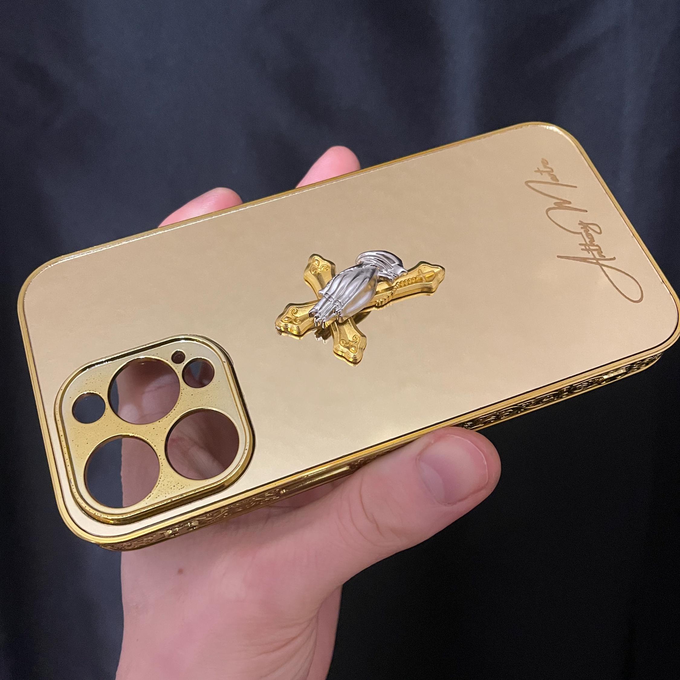 3-D Gold Plated Over Brass Hand of Jesus Cross Figured Custom iPhone ...