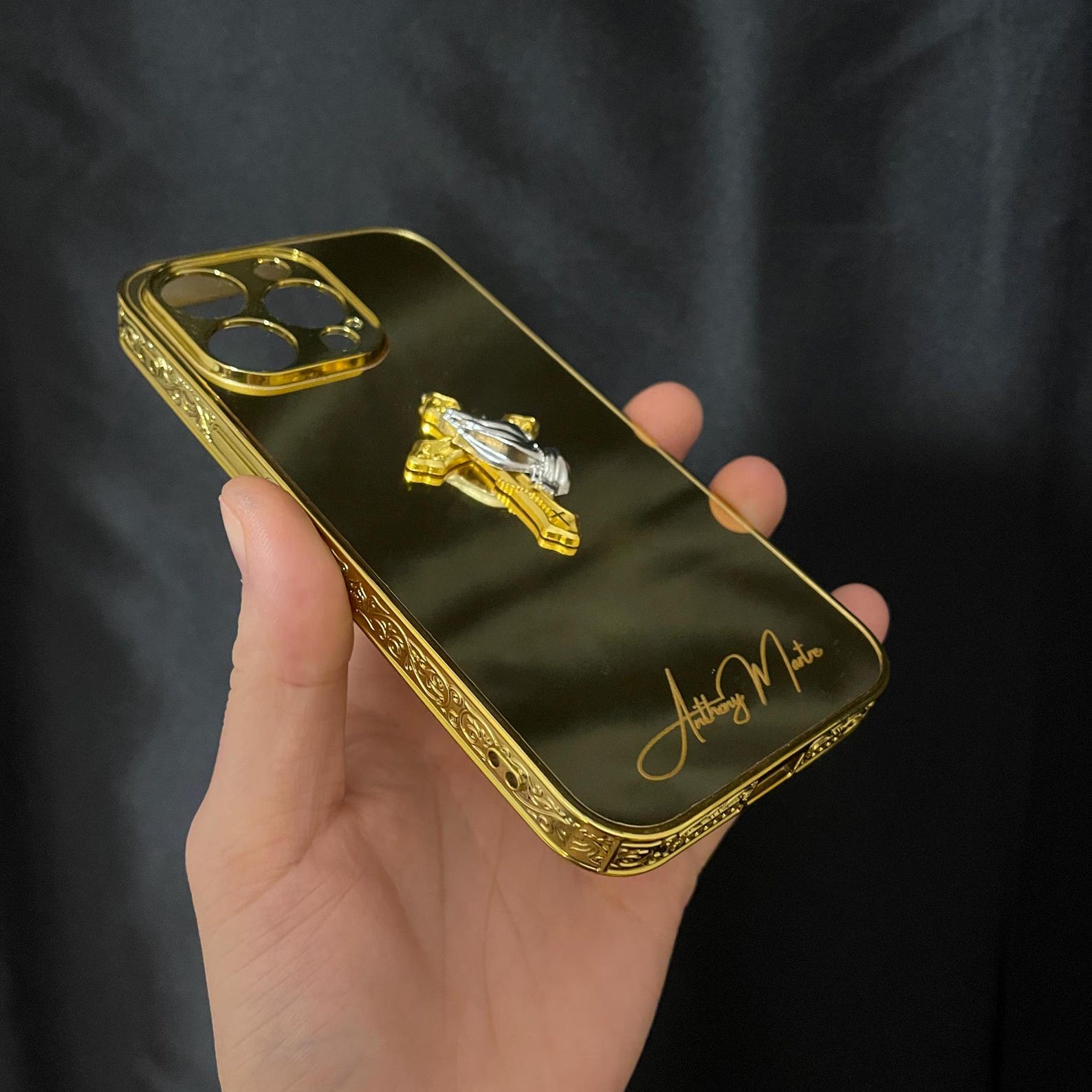 3-D Gold Plated Over Brass Hand of Jesus Cross Figured Custom iPhone ...