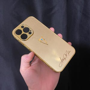 3-D Gold Plated Over Brass Triangle Eye Figured Custom Gold iPhone Case ...