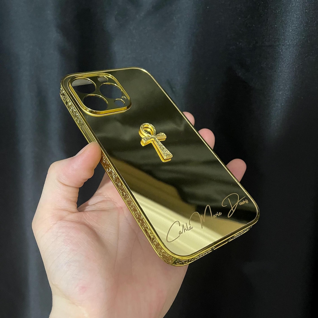 3-D Gold Plated Over Brass Ankh Cross Figured Custom iPhone Case With ...