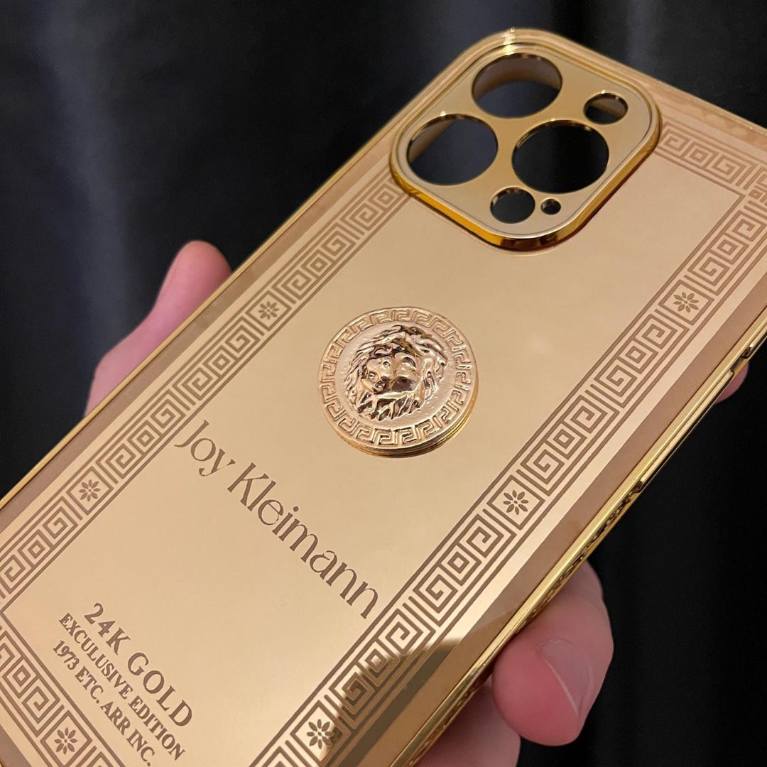 3-D Gold Plated Over Brass Lion Figured Customizable iPhone Case With ...