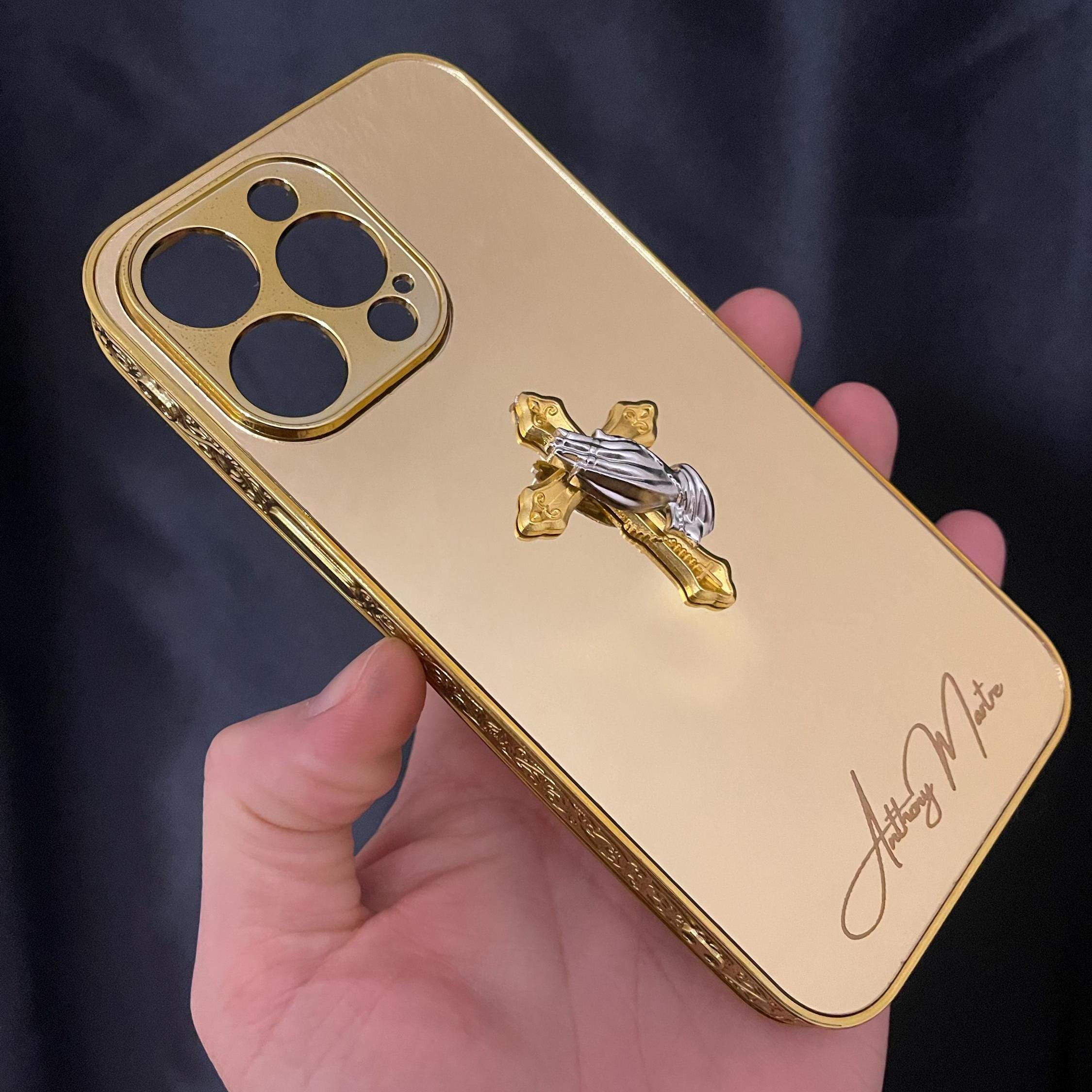 3-D Gold Plated Over Brass Hand of Jesus Cross Figured Custom iPhone ...