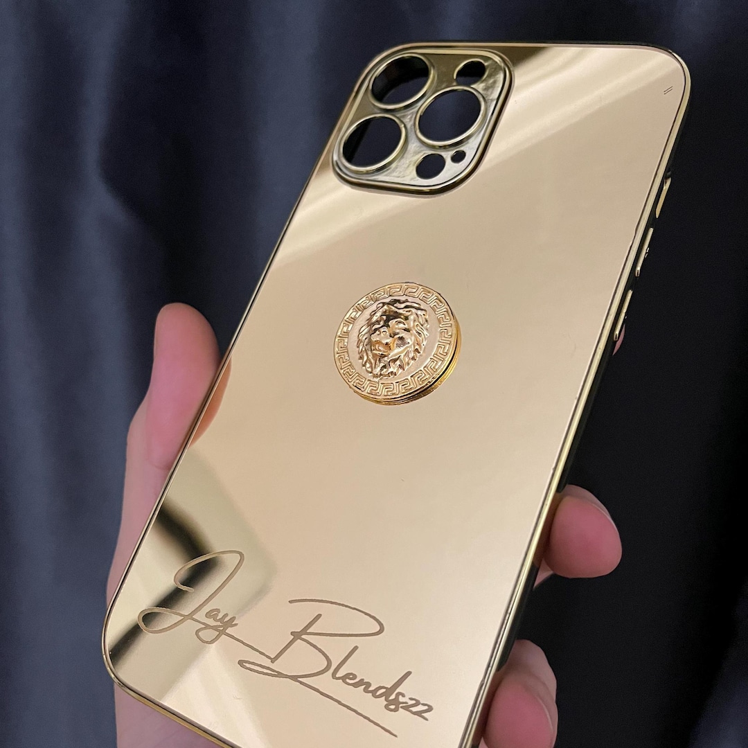 3-D Gold Plated Over Brass Lion Figured Customizable iPhone Case ...