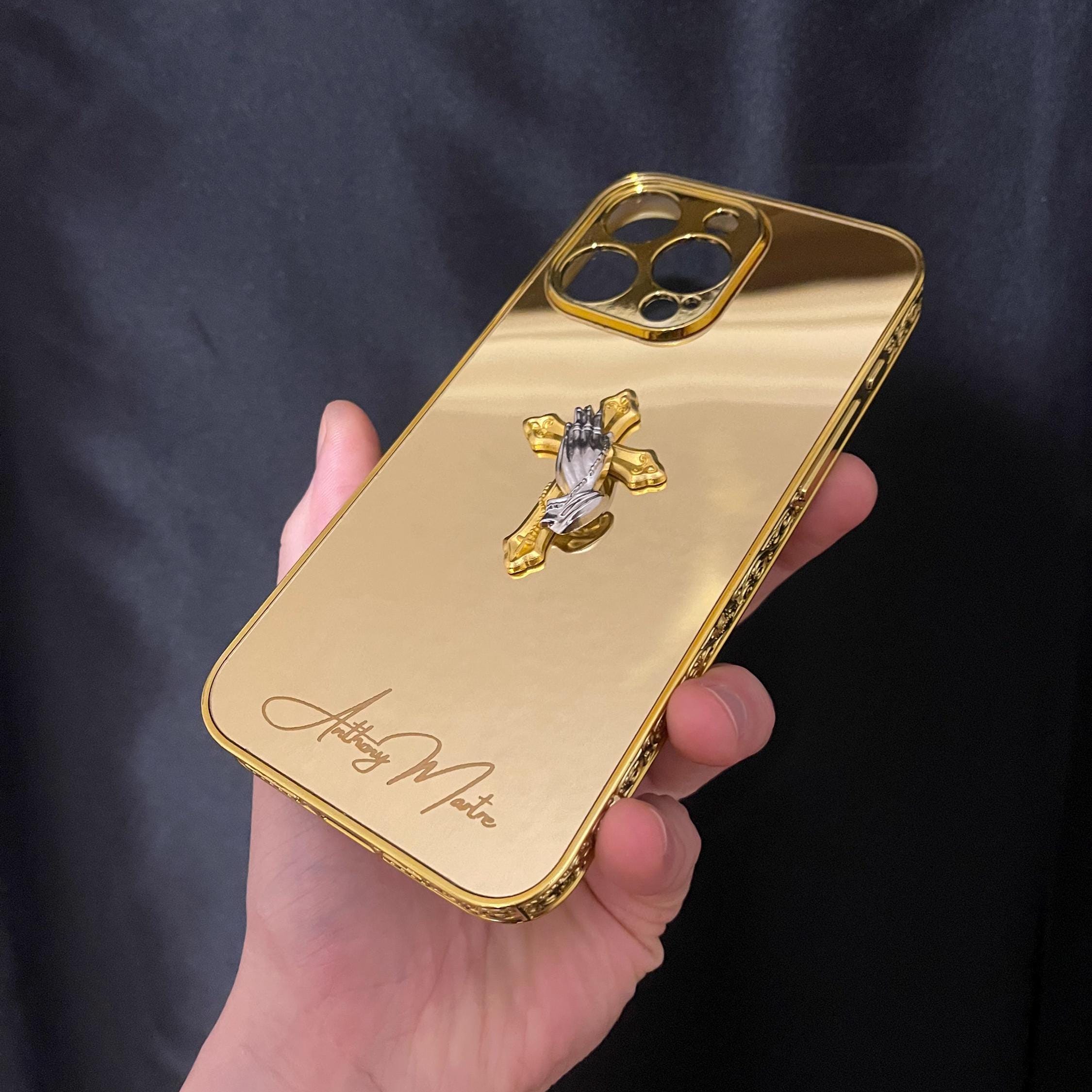 3-D Gold Plated Over Brass Hand of Jesus Cross Figured Custom iPhone ...