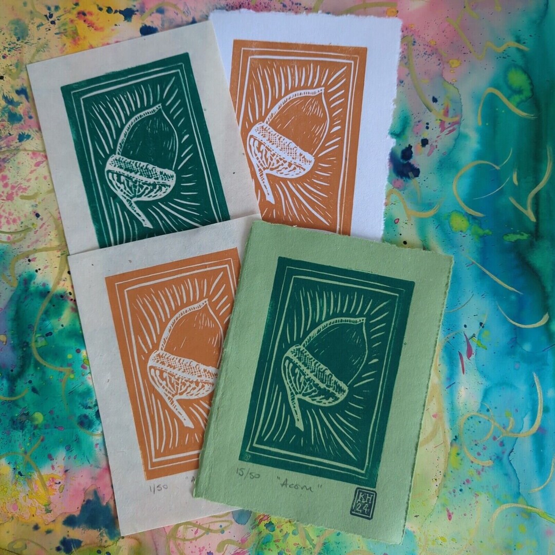 A5 Linocut Print Acorn Sherwood Forest Handmade Limited Edition 1-10/50 ...