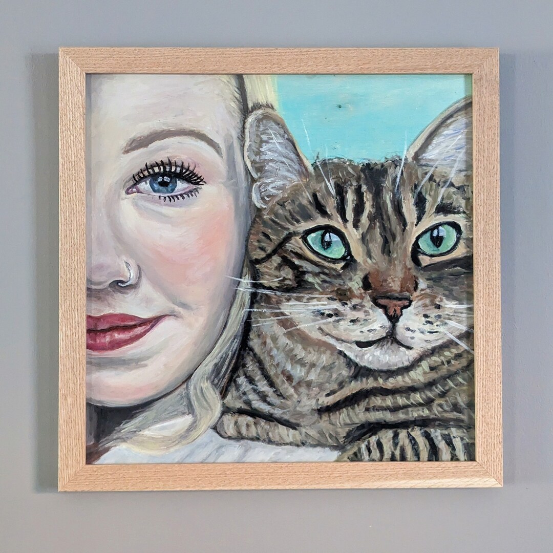 Kayla and Kitty Original Oil Painting Oil on Board Panel Cat - Etsy