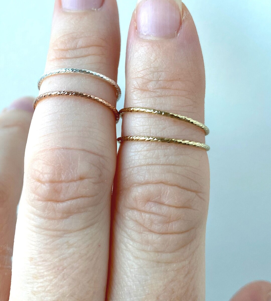 Stocking Filler Ring | Stackable Slim Rose Gold Fill Sparkle Texture ...