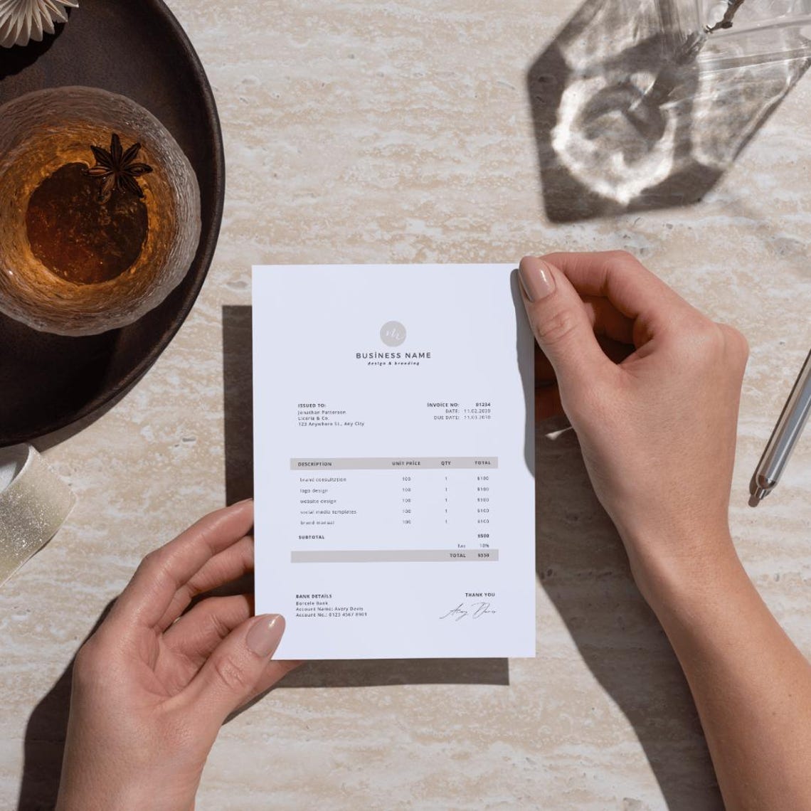 Modern Minimalist Invoice Template for Small Businesses | Customizable ...