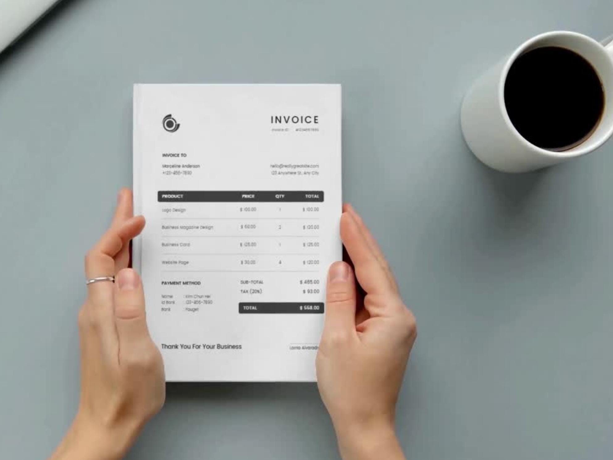 Editable Digital Invoice Template for Small Businesses | Minimalist ...