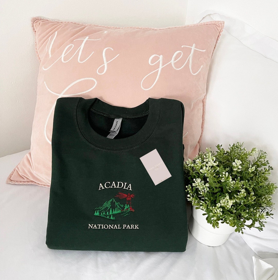 Acadia National Park Embroidered Crewneck, Winter Sweatshirt, Trendy ...