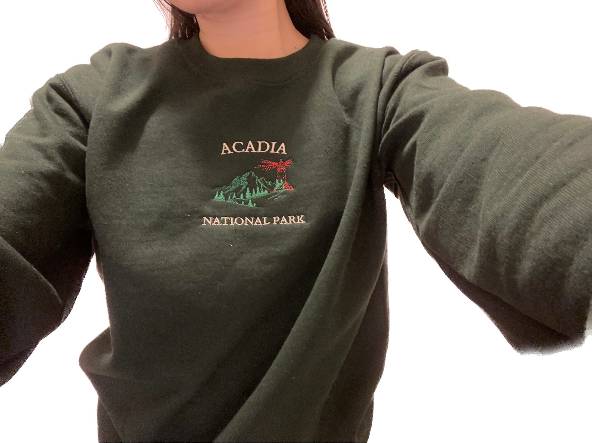 Acadia National Park Embroidered Crewneck, Winter Sweatshirt, Trendy ...