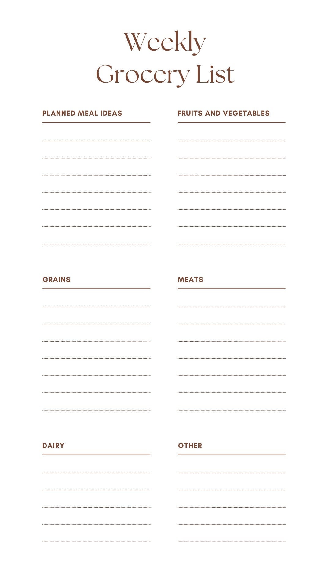 Digital Weekly Grocery List - Etsy