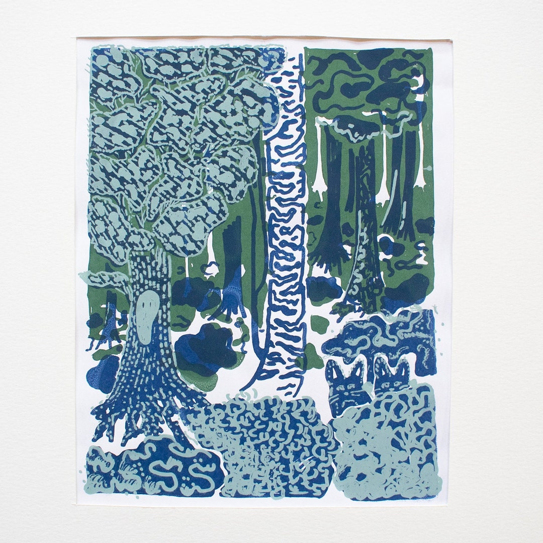 Woodland Forest deep Blue and Green - Etsy