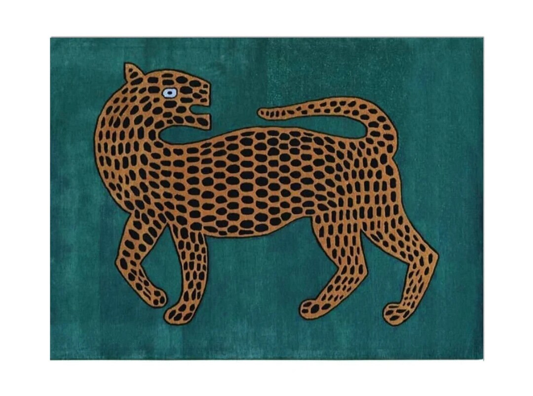 Green Pictorial Trible Fine Nepali Rug Leopard Rug Knotted Rug Hand ...