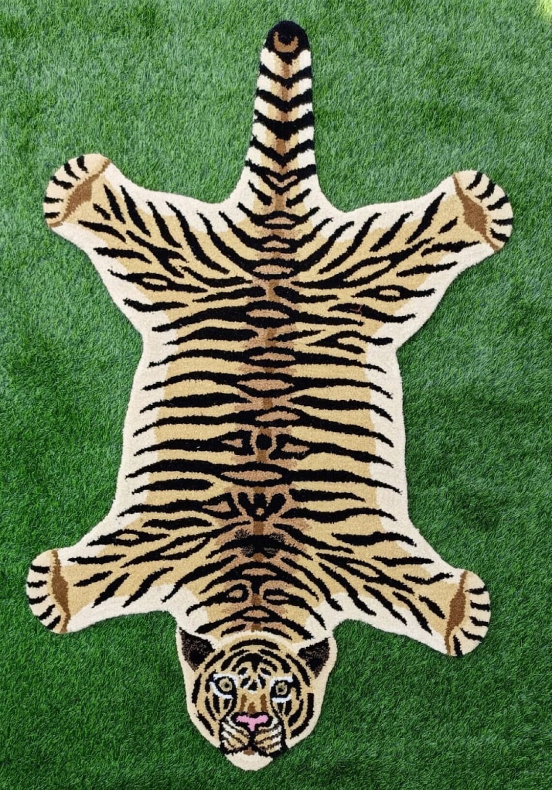 Hand-tufted Tiger Rug 3x5 Skin Shape Wool Rug Hand Tufted for - Etsy