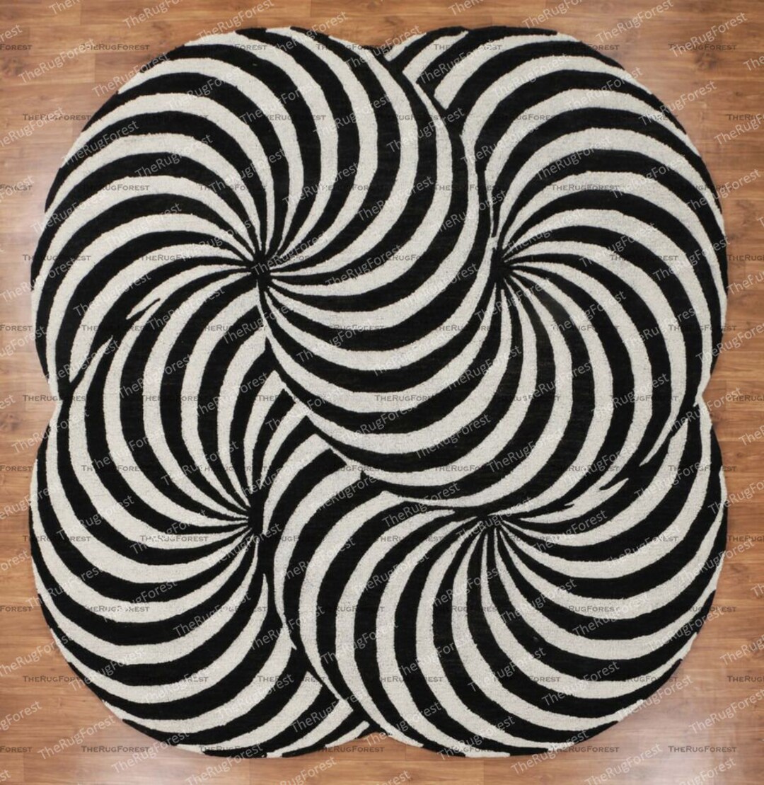 Melting Black & White Irregular Shape Unshape Hand-tufted 100% Wool ...