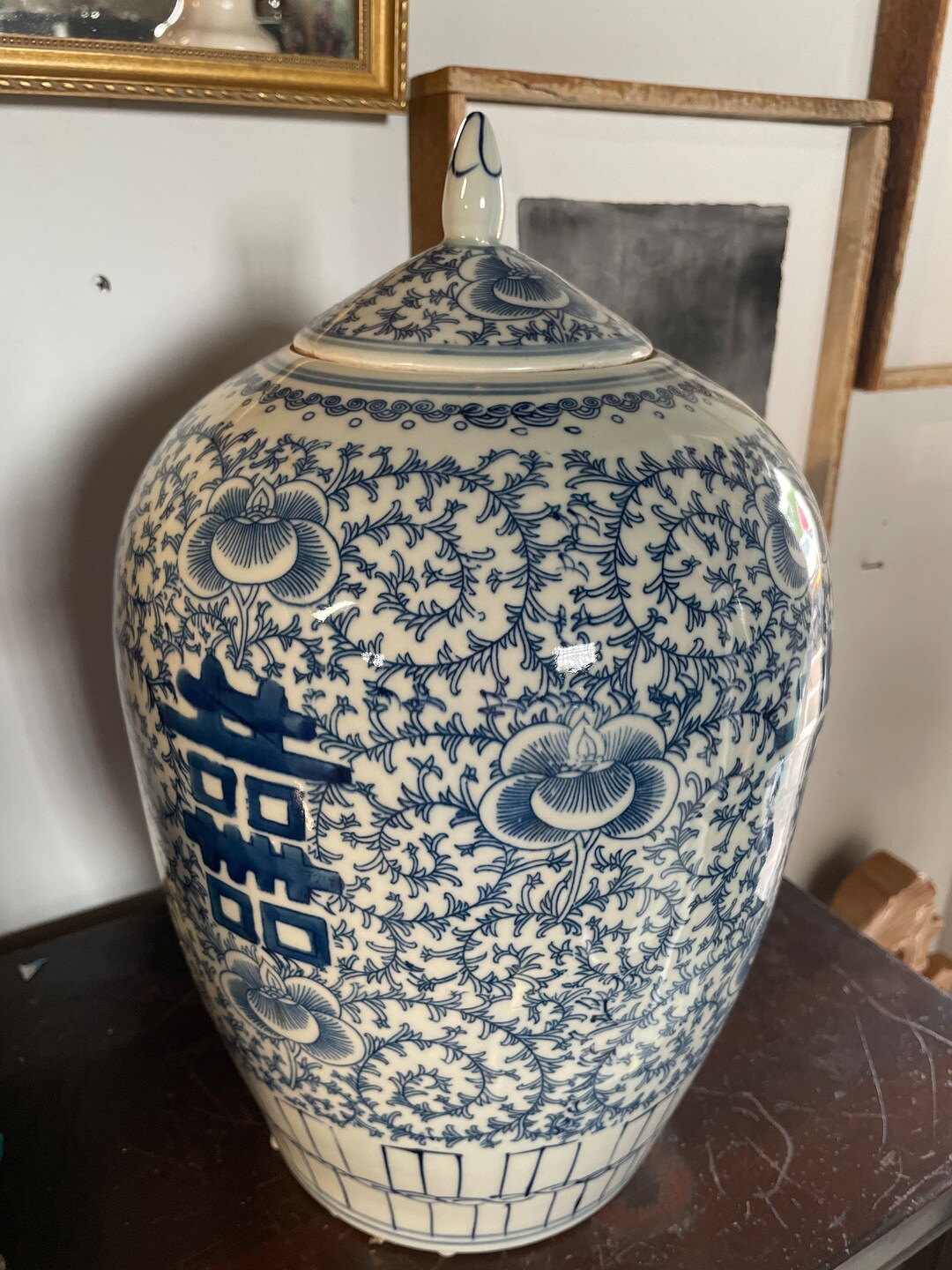 Blue and White Ginger Jar 14x10 - Etsy