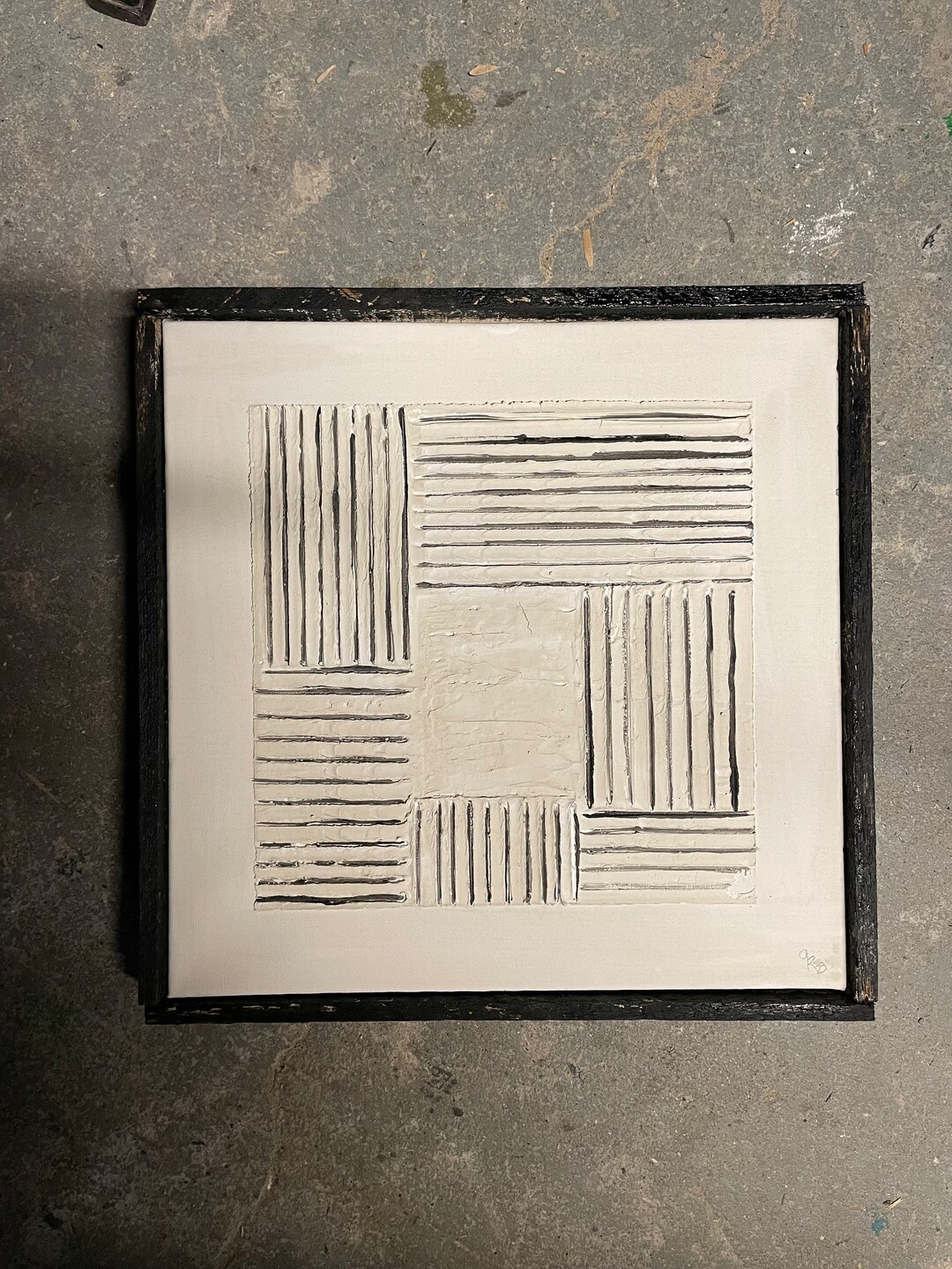 Textured Line Art With Vintage Lathe Black Painted Frame - Etsy