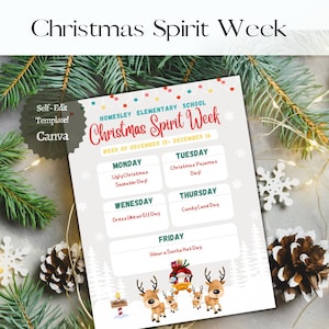 Editable Christmas Spirit Week Flyer Canva Template, School Spirit ...